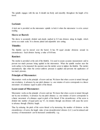 To understand construction of outside micrometer and calculate its ...