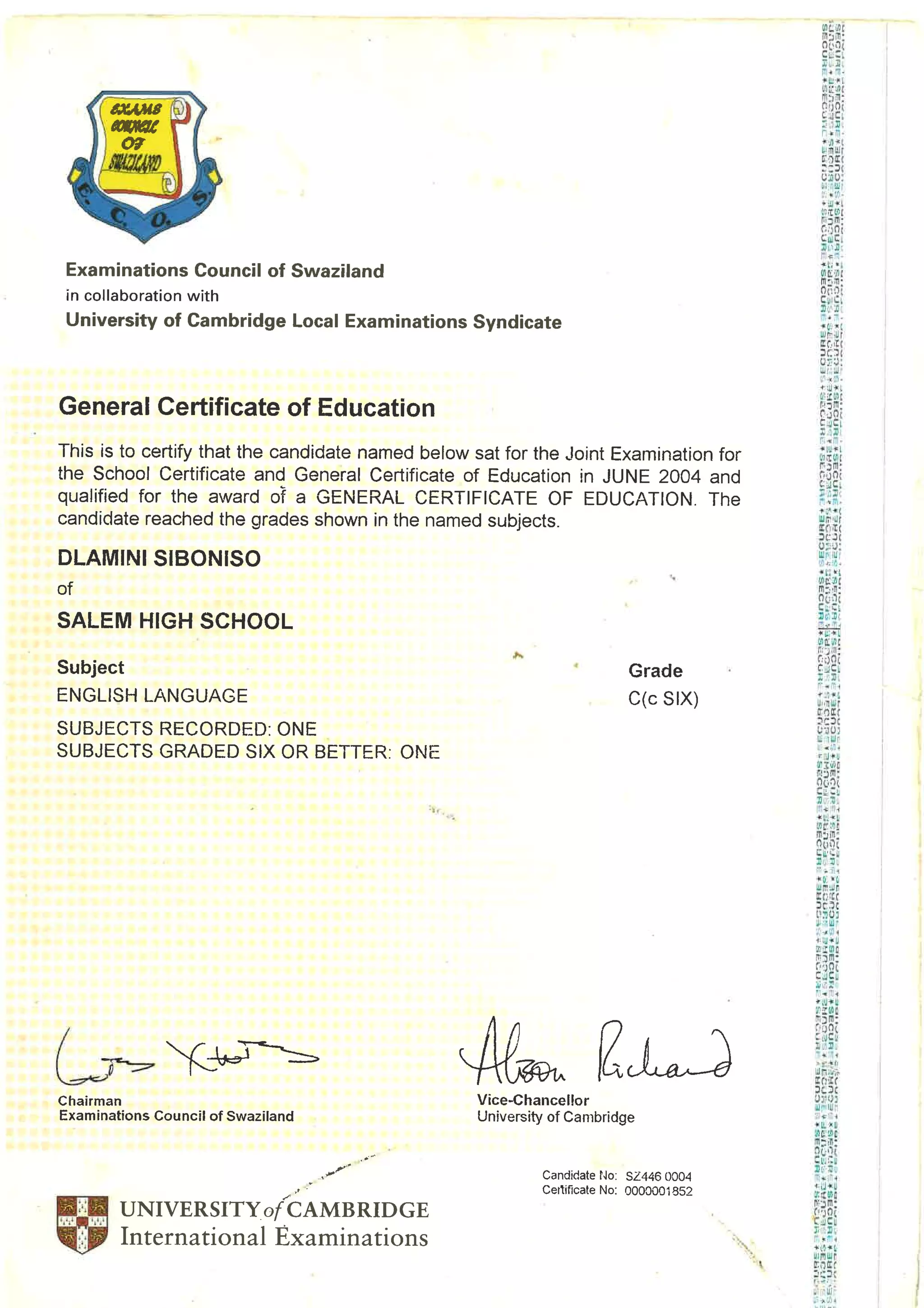 O'level certificate and Diploma in QS certificate | PDF