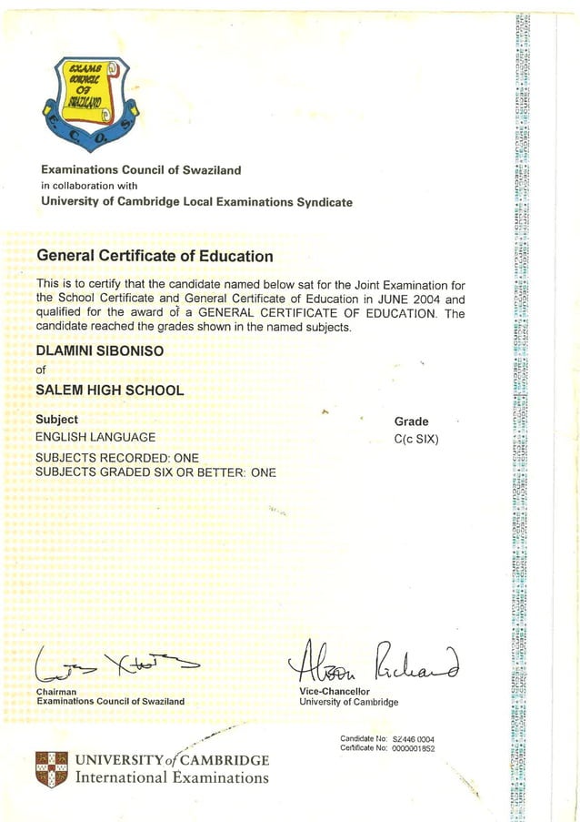 O'level certificate and Diploma in QS certificate | PDF