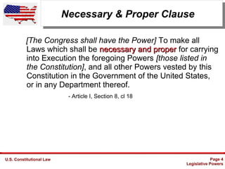 Congressional Power: Necessary and Proper Clause | PDF