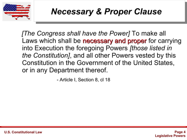 Congressional Power: Necessary and Proper Clause | PPT