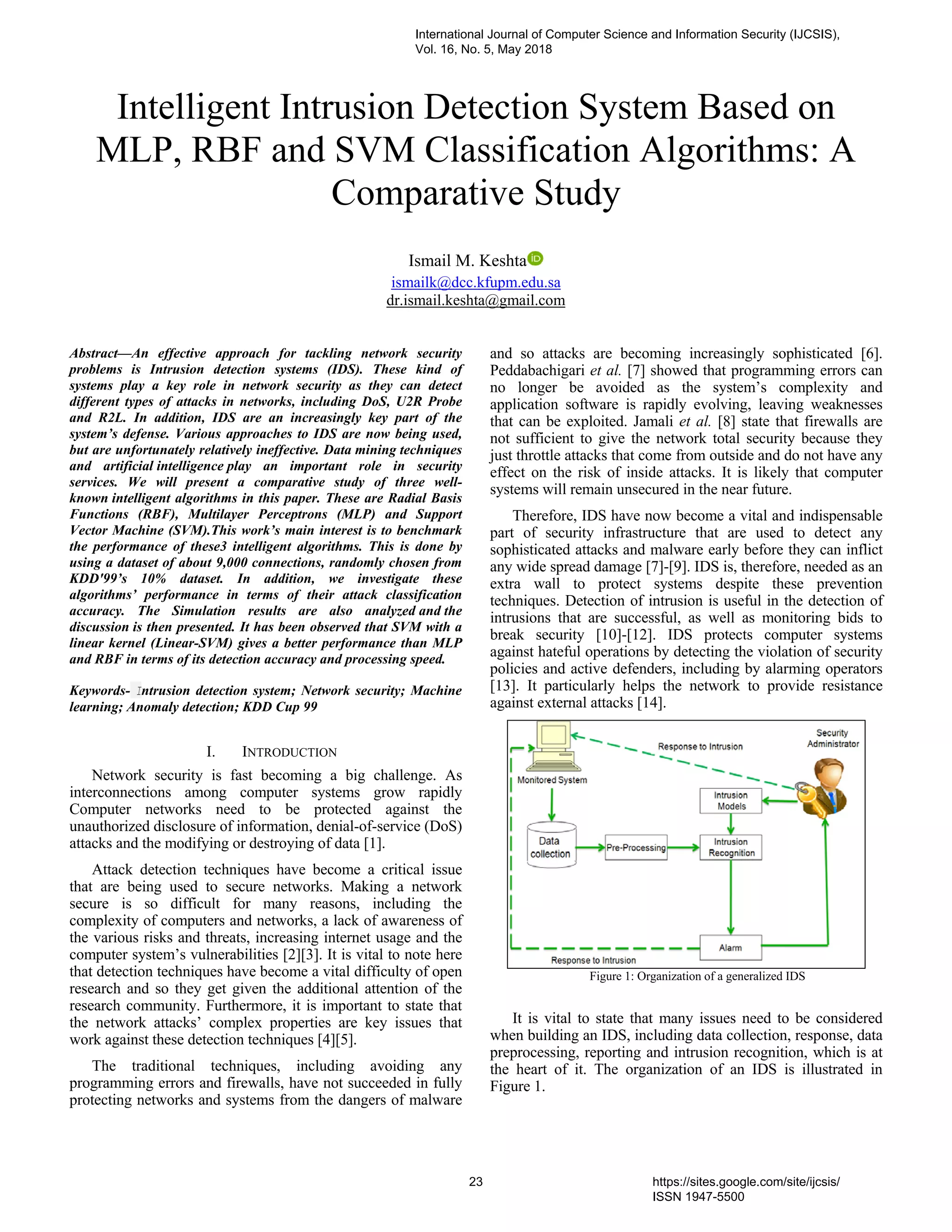 Intelligent Intrusion Detection System Based On Mlp Rbf And Svm