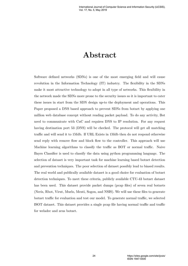 Botnet Detection And Prevention In Software Defined Networks Sdn Using Dns Protocol Pdf
