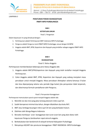 Peraturan Pokok Keanggotaan PBMTI MPD Purbalingga | PDF