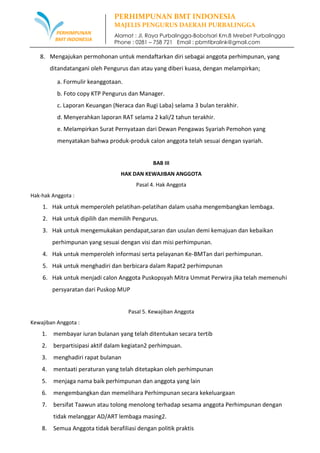 Peraturan Pokok Keanggotaan PBMTI MPD Purbalingga | PDF