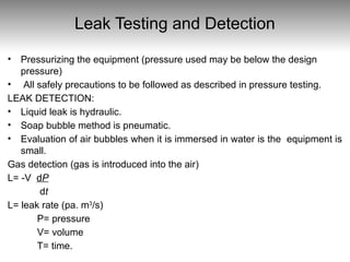 Pressure Test and Leak Test STUDY MATERIAL | PPTX