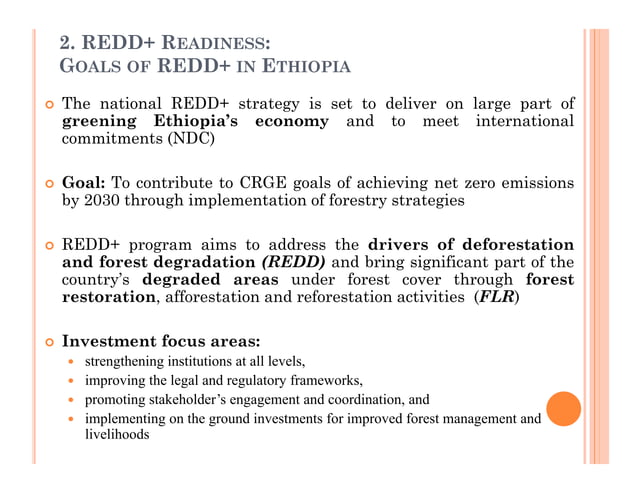 Progress on Ethiopia’s REDD+ Program: REDD+ Readiness and Current ...