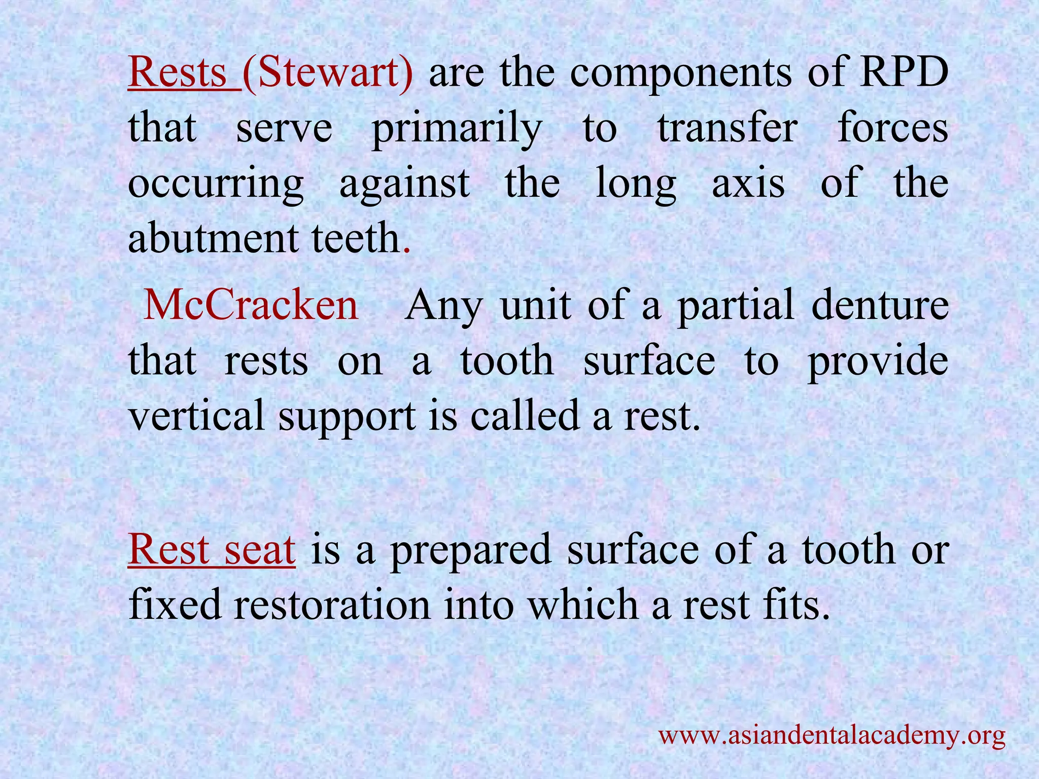 Rests & Rest seats in removable partial Dentures | PPT