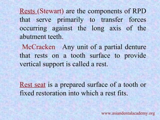 Rests & Rest seats in removable partial Dentures | PPT