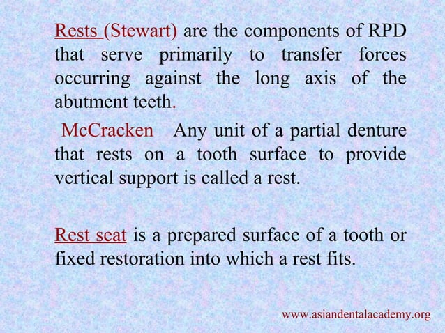 Rests & Rest seats in removable partial Dentures | PPT