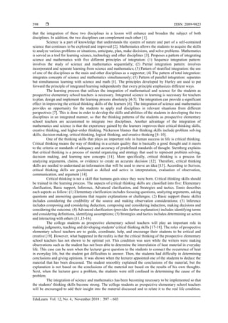 Critical Thinking Skills of Prospective Elementary School Teachers in ...