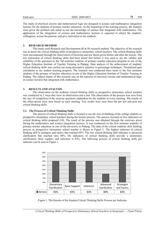 Critical Thinking Skills of Prospective Elementary School Teachers in ...