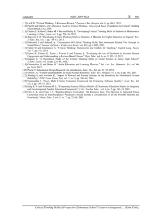 Critical Thinking Skills of Prospective Elementary School Teachers in ...