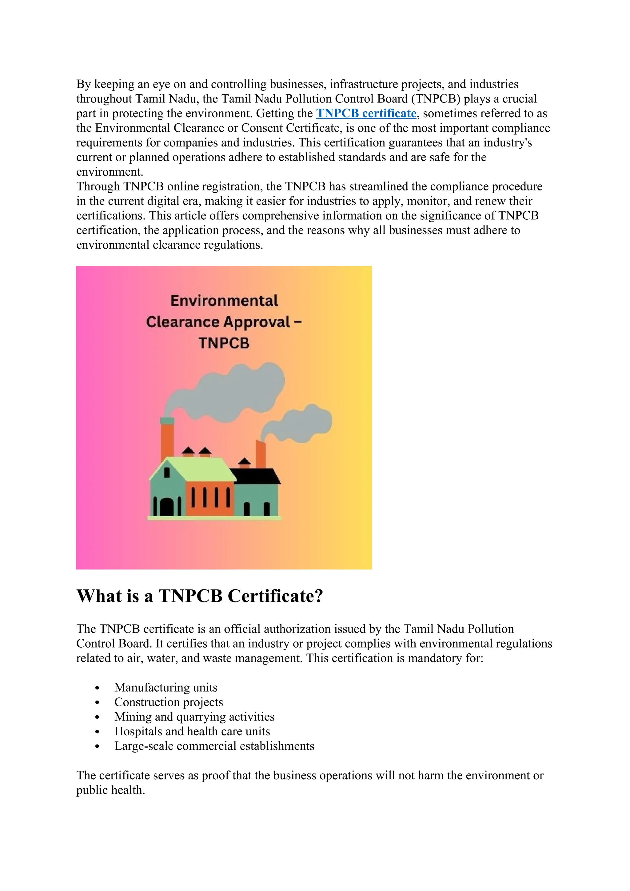 Environmental Clearance Approval – TNPCB | DOCX