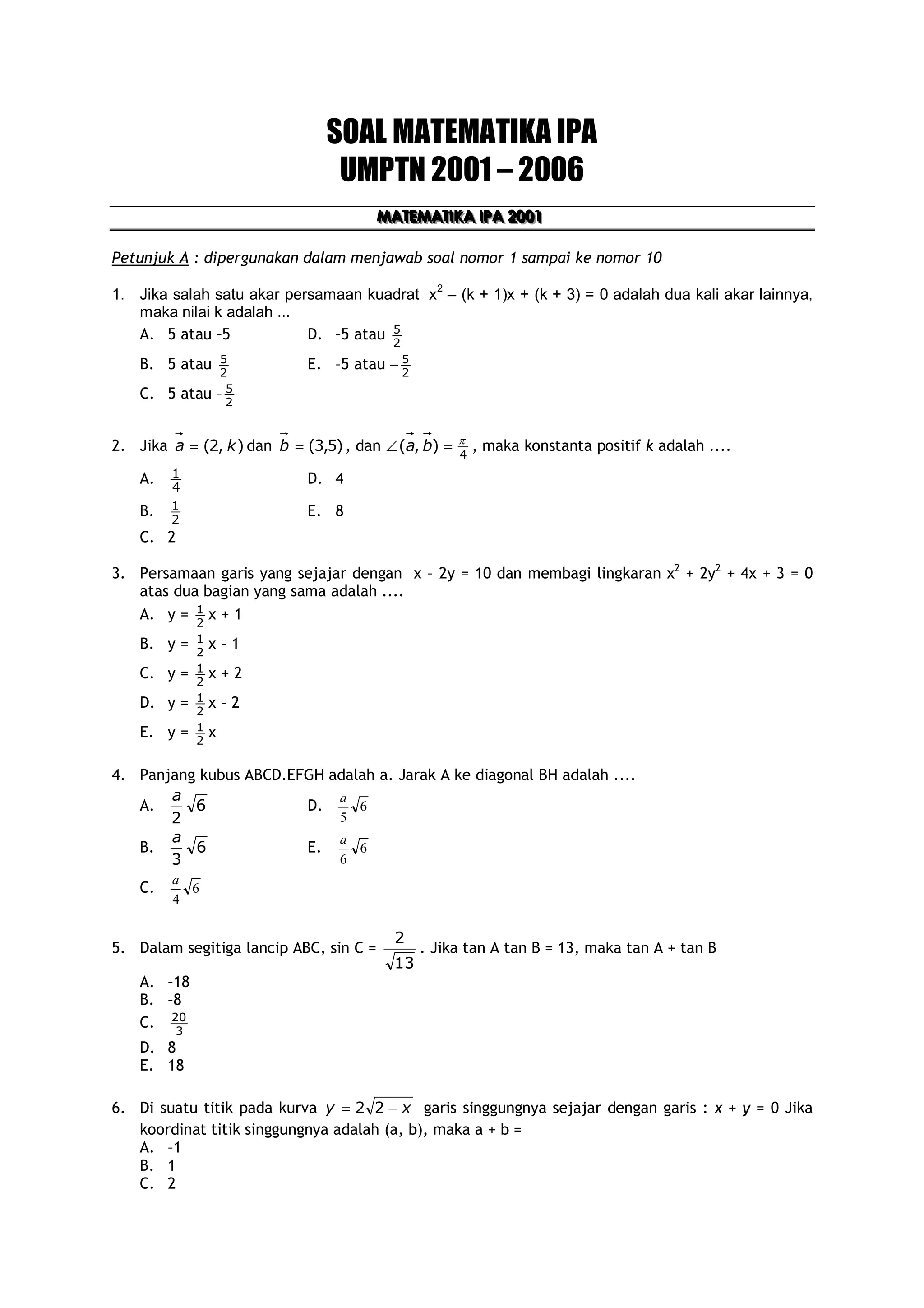 04 soal mat ipa 2002 2006 | PDF