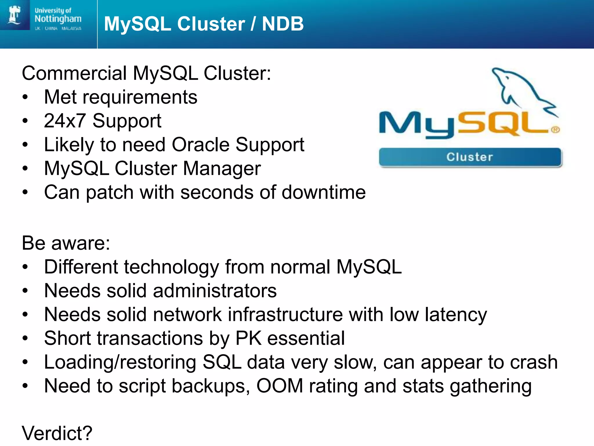 MySQL @ the University Of Nottingham | PPT