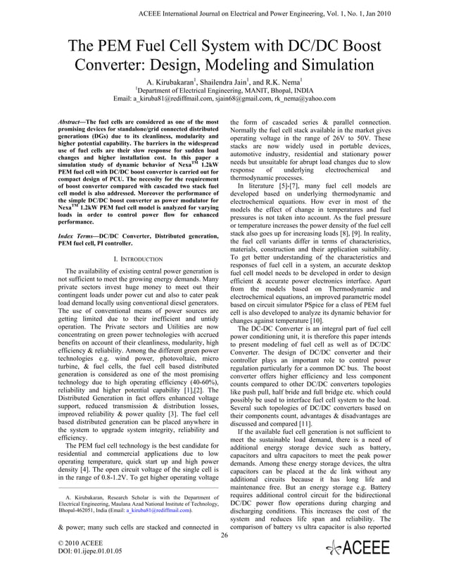 The PEM Fuel Cell System with DC/DC Boost Converter: Design, Modeling and Simulation | PDF ...