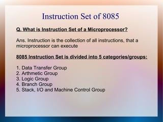 MICROPROCESSOR INSTRUCTION SET OF 8085 | PPT