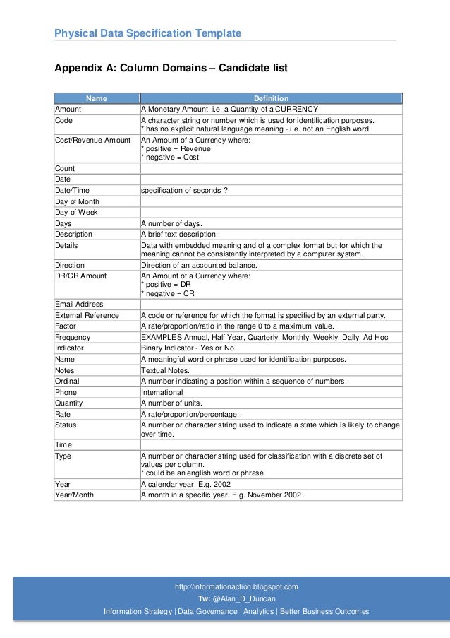 05 Physical Data Specification Template