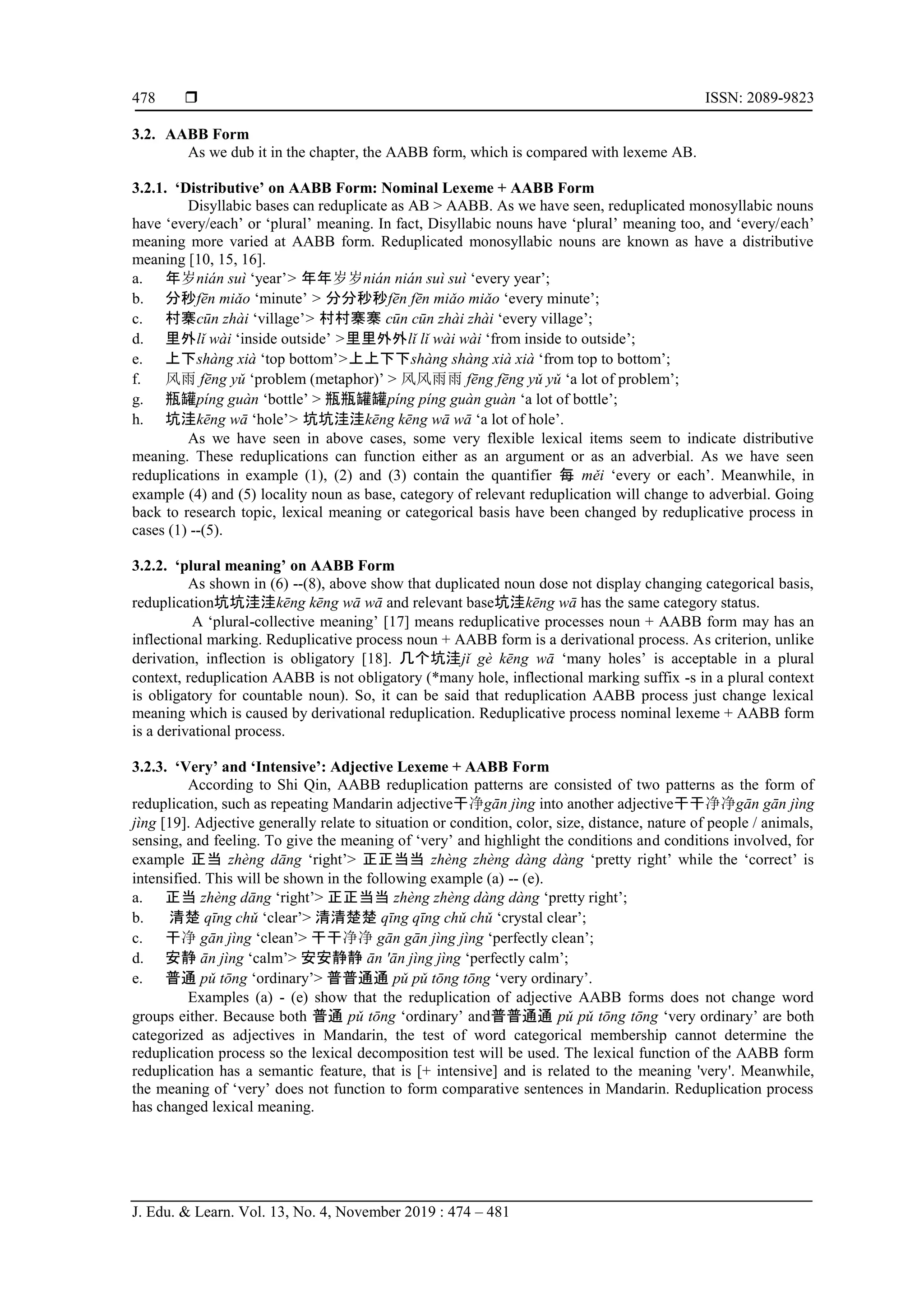Distinction between inflection and derivation of learning reduplication ...