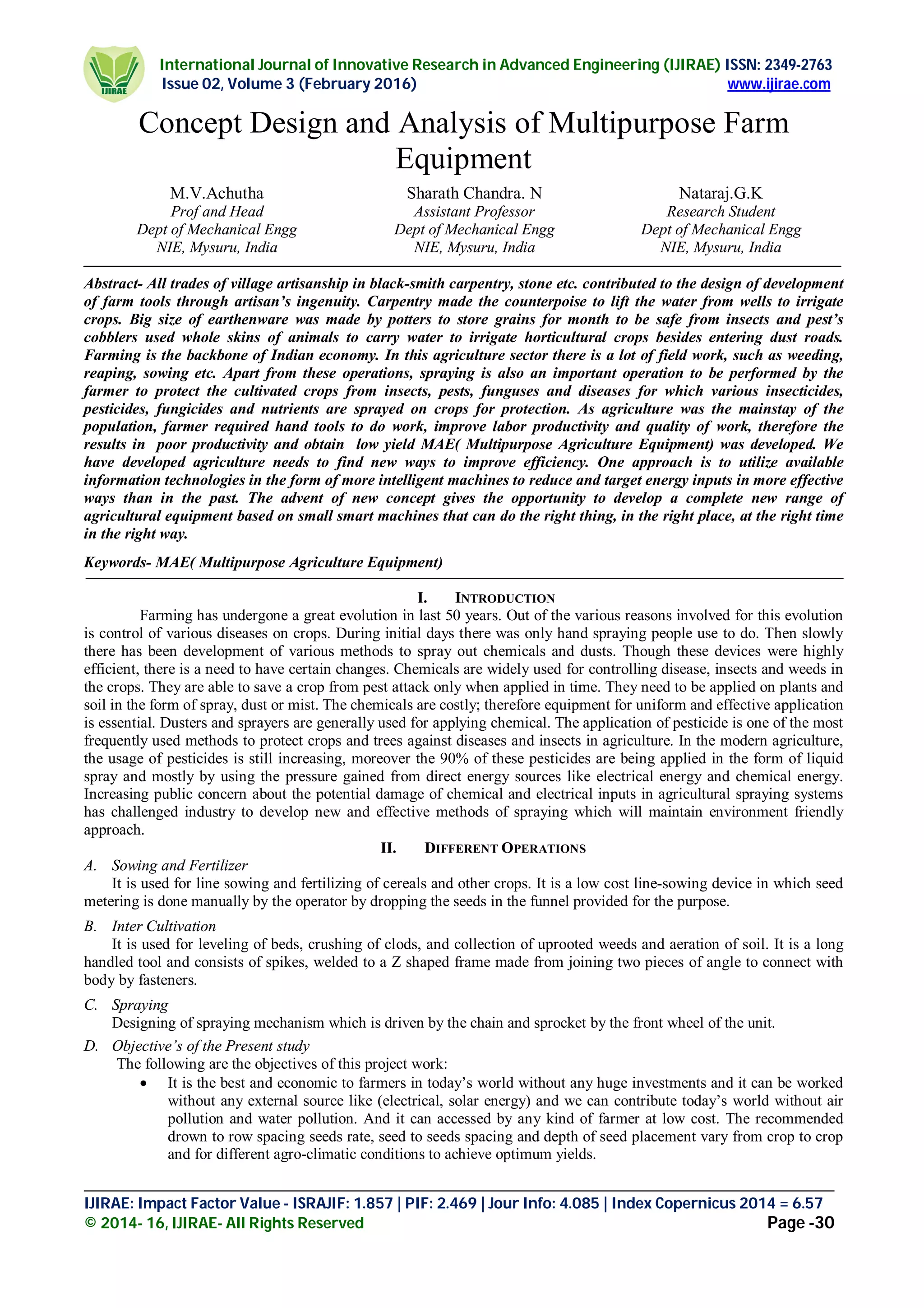 Concept Design and Analysis of Multipurpose Farm Equipment | PDF