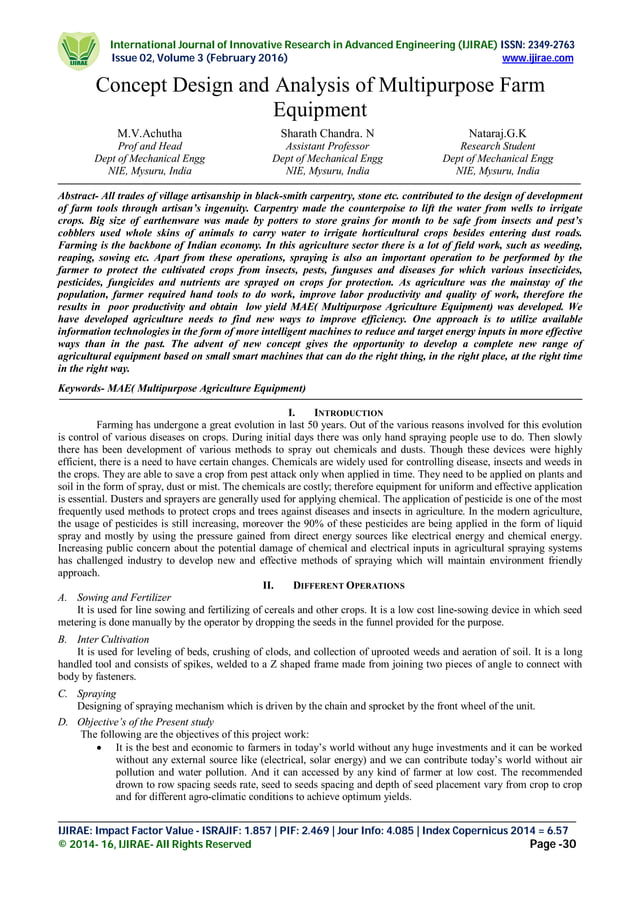 Concept Design and Analysis of Multipurpose Farm Equipment | PDF ...