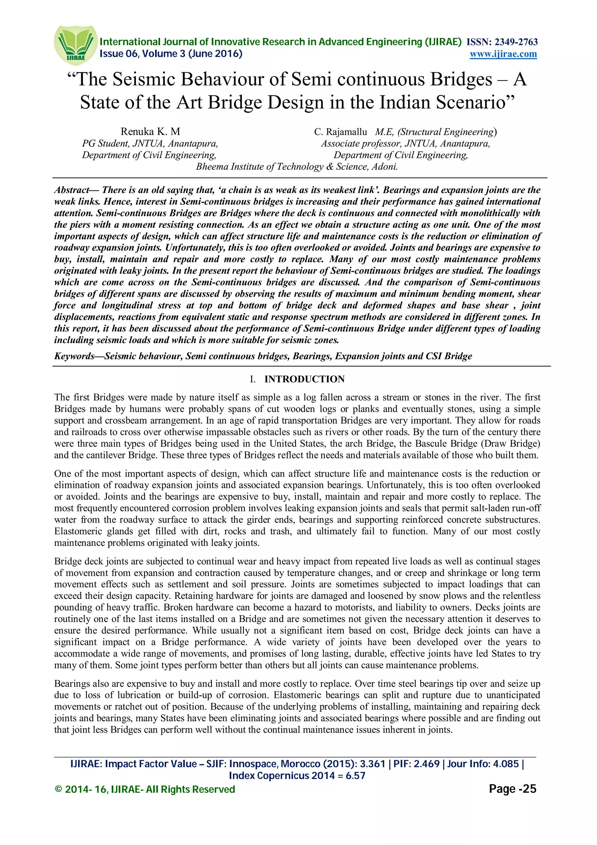 The Seismic Behaviour of Semi continuous Bridges – A State of the Art ...