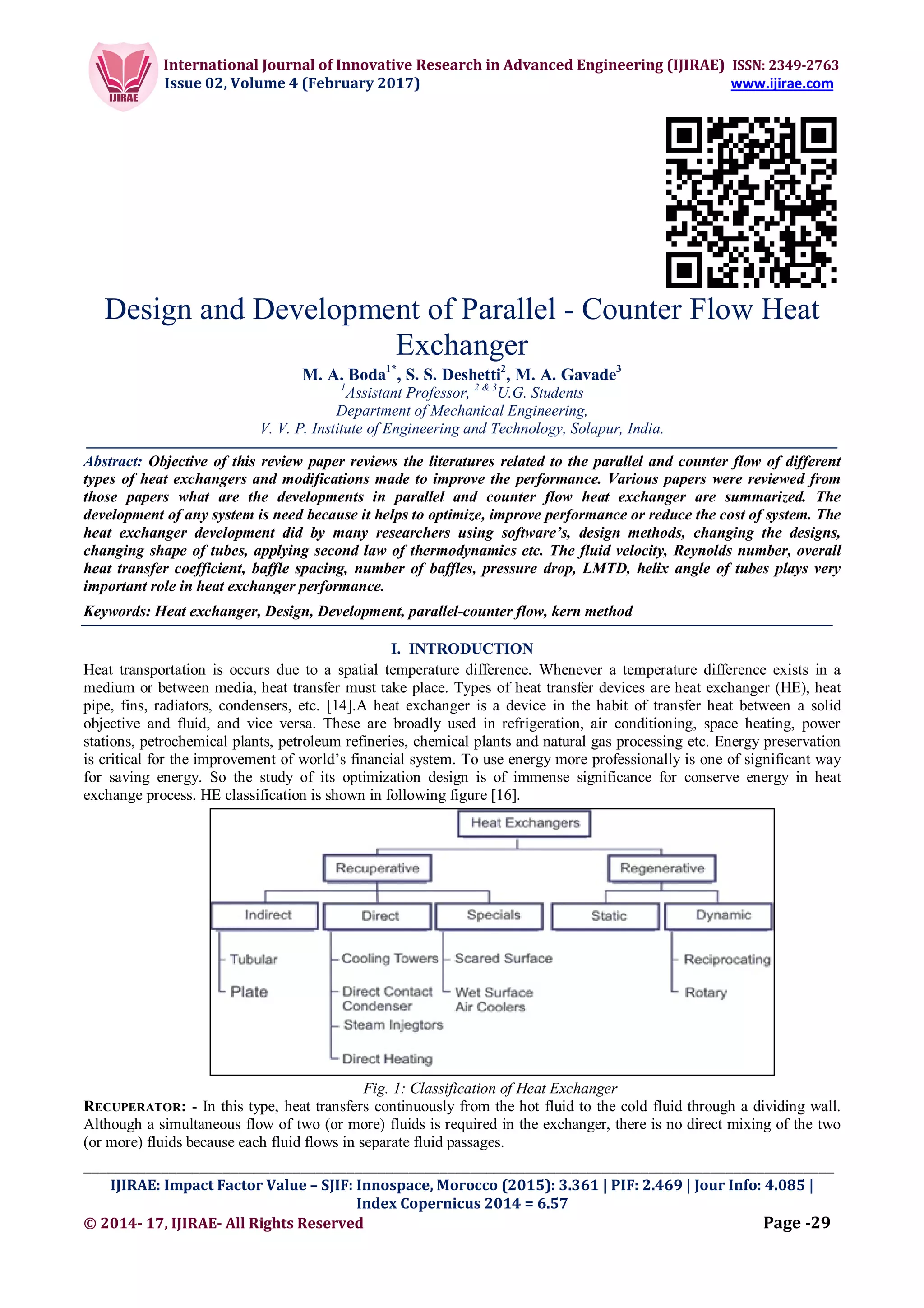 Design and Development of Parallel - Counter Flow Heat Exchanger | PDF