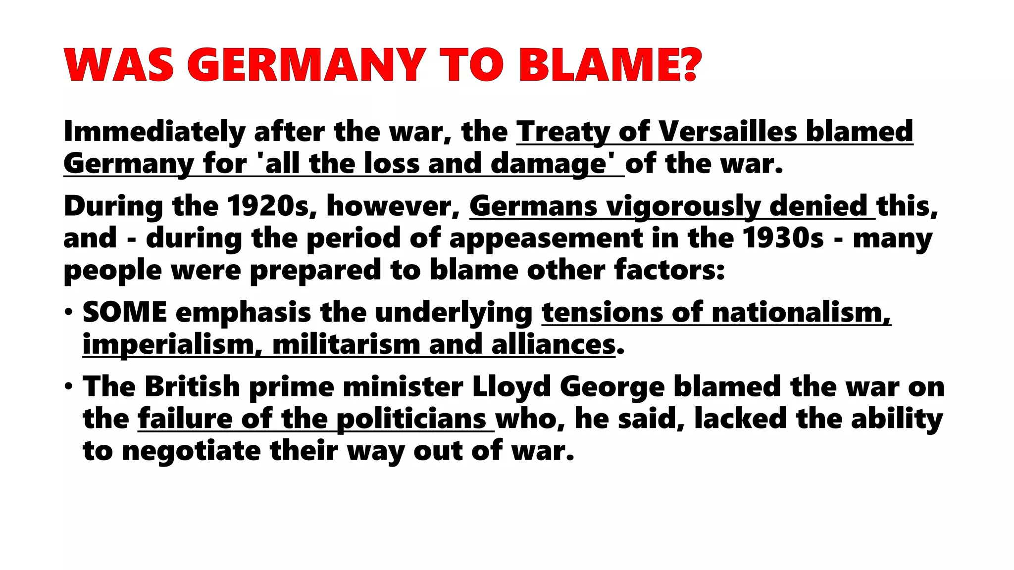 HISTORY YEAR 10: THE PATH TO WORLD WAR 1 | PPT