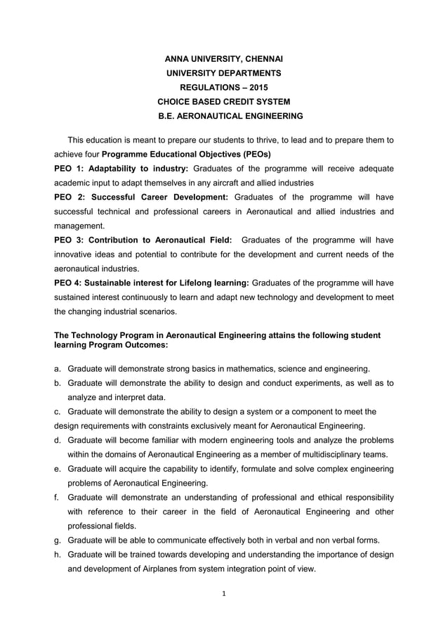 BE Aerospace Syllabus of MIT, Anna University R2015 | PDF