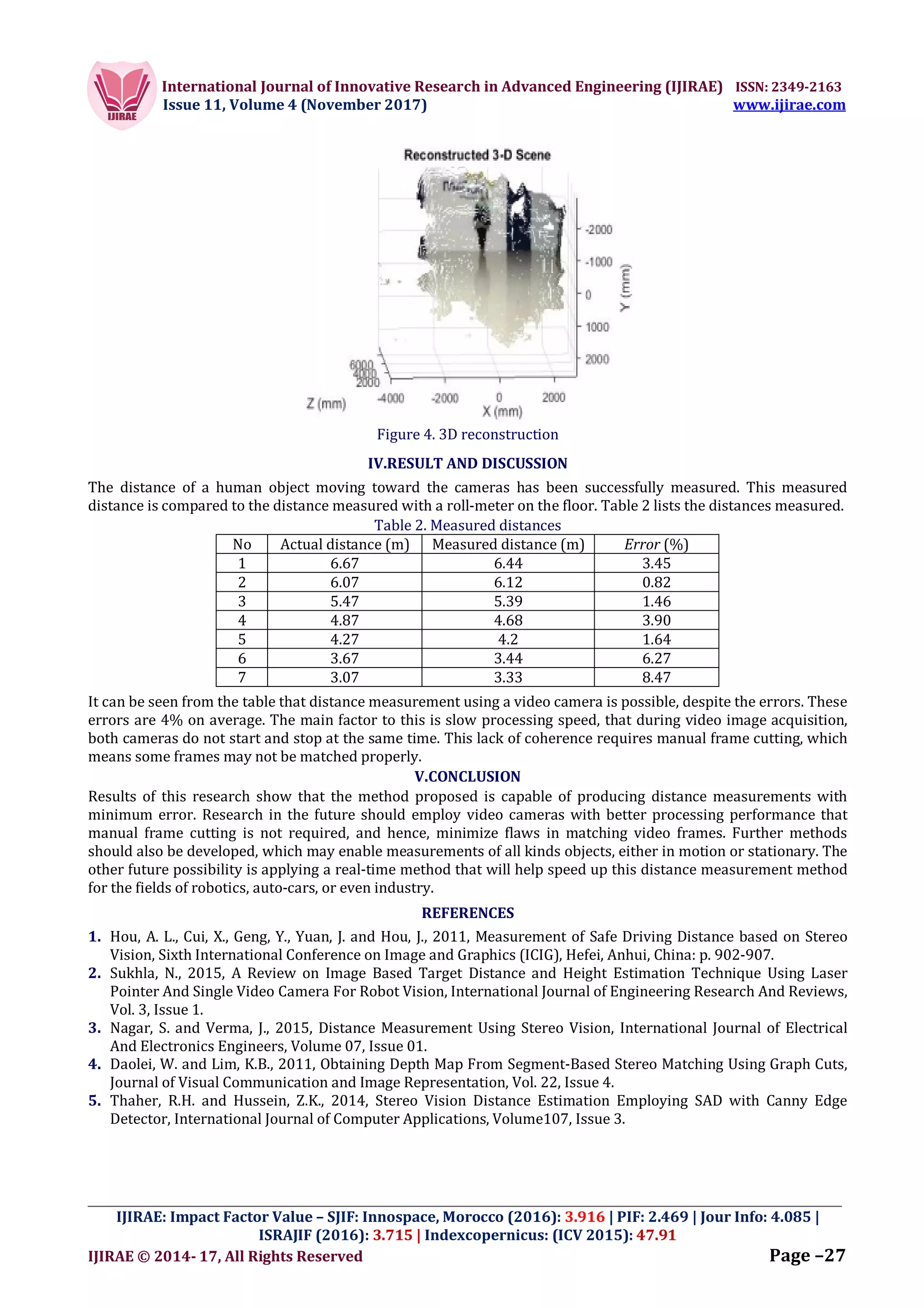 DISTANCE MEASUREMENT WITH A STEREO CAMERA | PDF