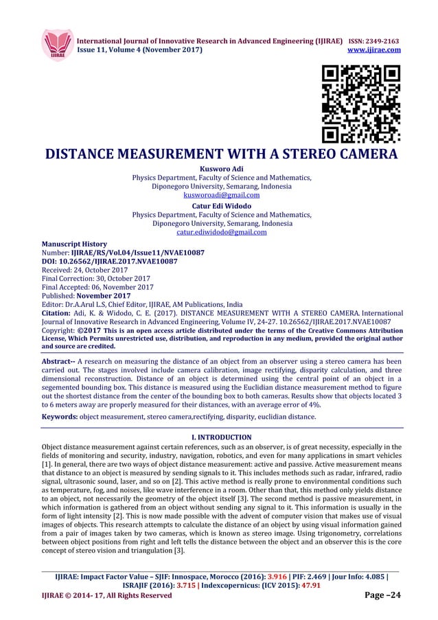 DISTANCE MEASUREMENT WITH A STEREO CAMERA | PDF