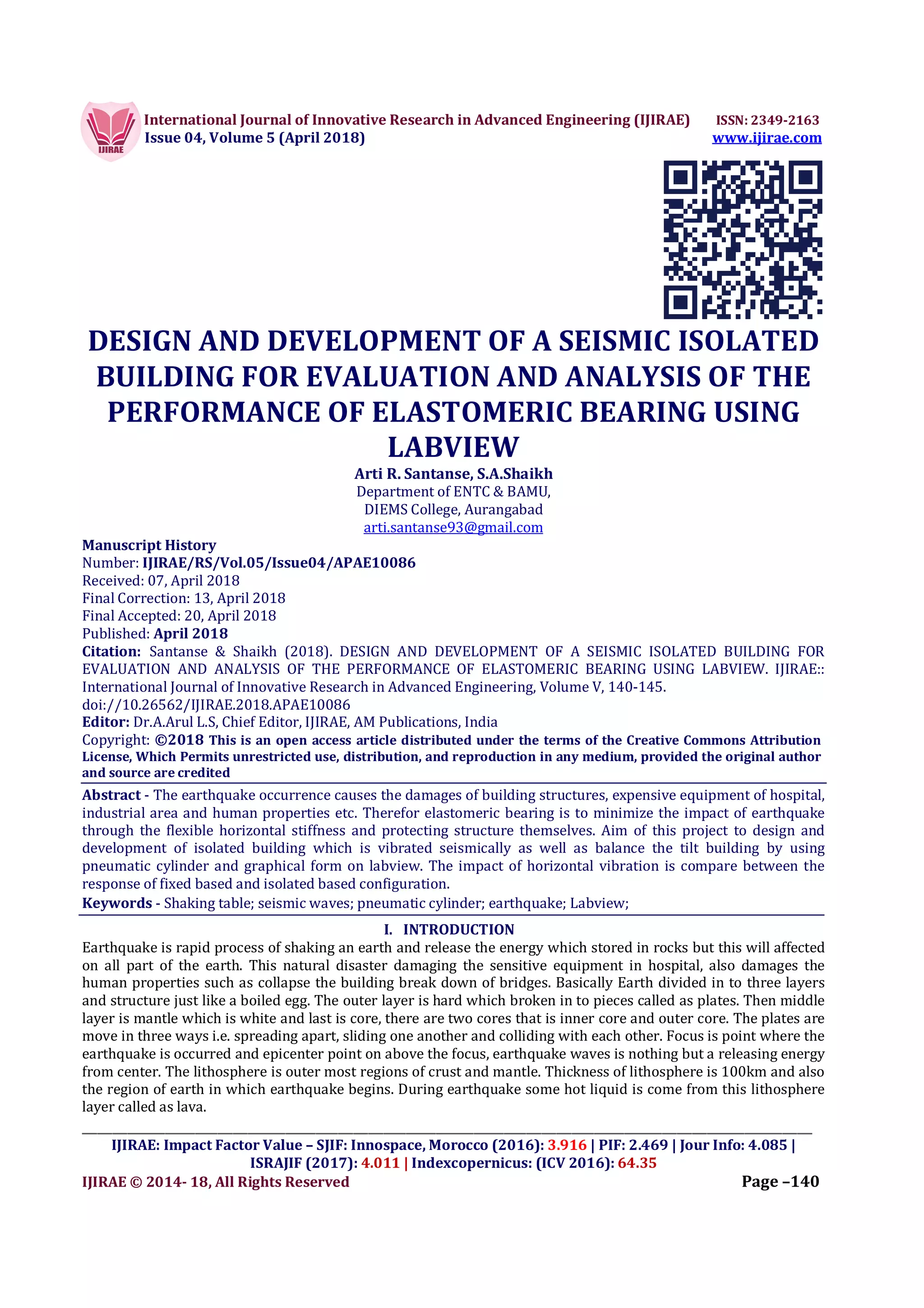 DESIGN AND DEVELOPMENT OF A SEISMIC ISOLATED BUILDING FOR EVALUATION AND ANALYSIS OF THE ...