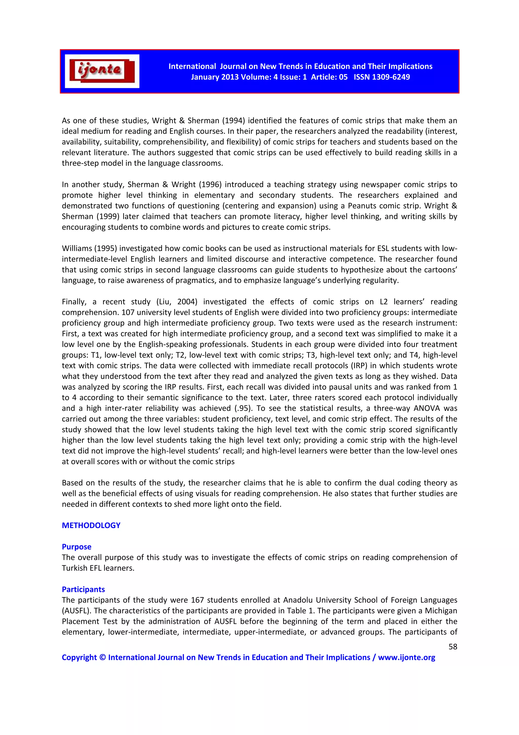 THE EFFECT OF COMIC STRIPS ON EFL READING COMPREHENSION | PDF