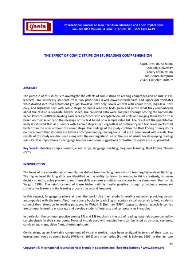 THE EFFECT OF COMIC STRIPS ON EFL READING COMPREHENSION | PDF