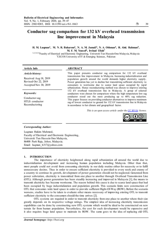 Conductor sag comparison for 132 kV overhead transmission line ...