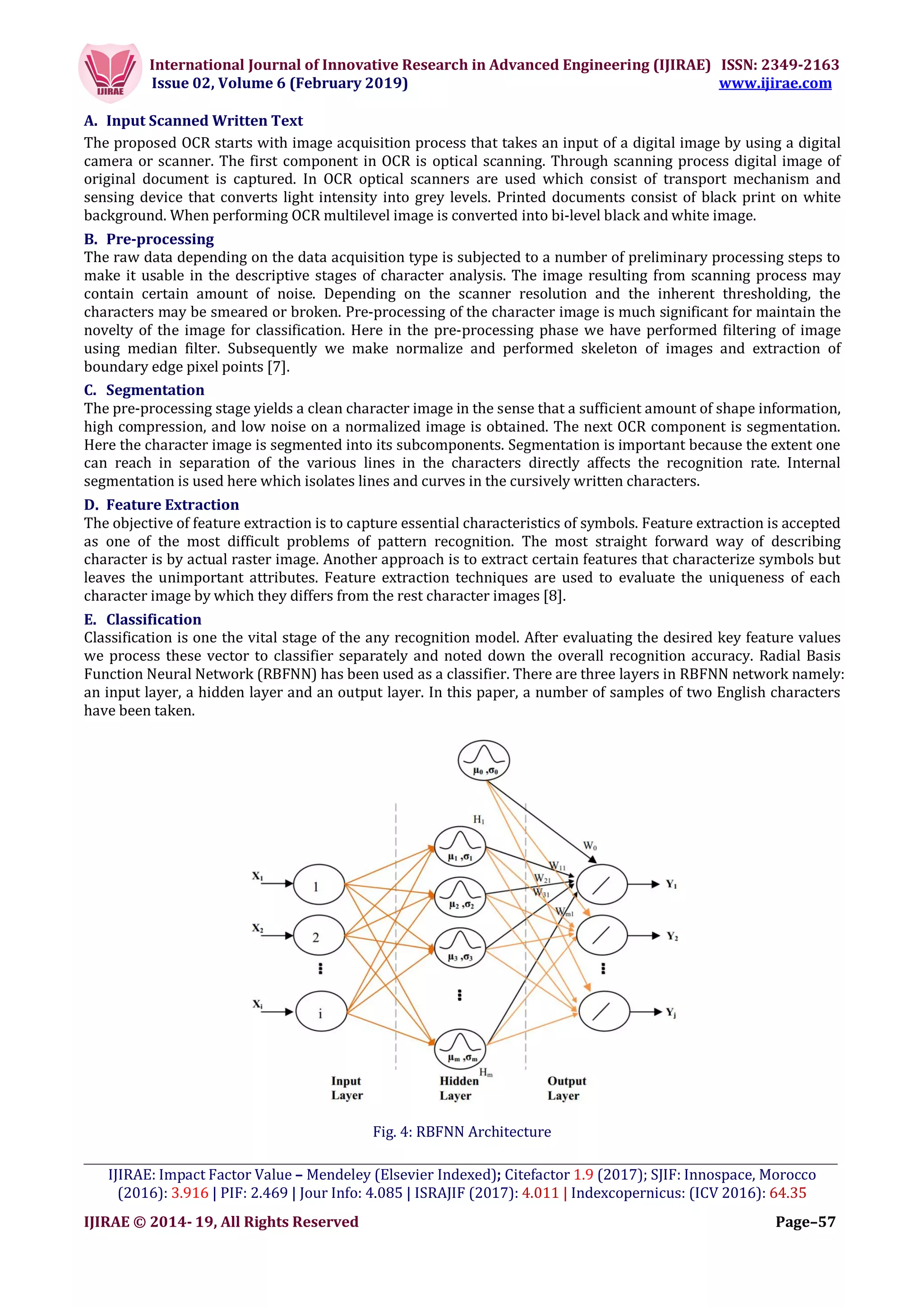 OPTICAL CHARACTER RECOGNITION USING RBFNN | PDF