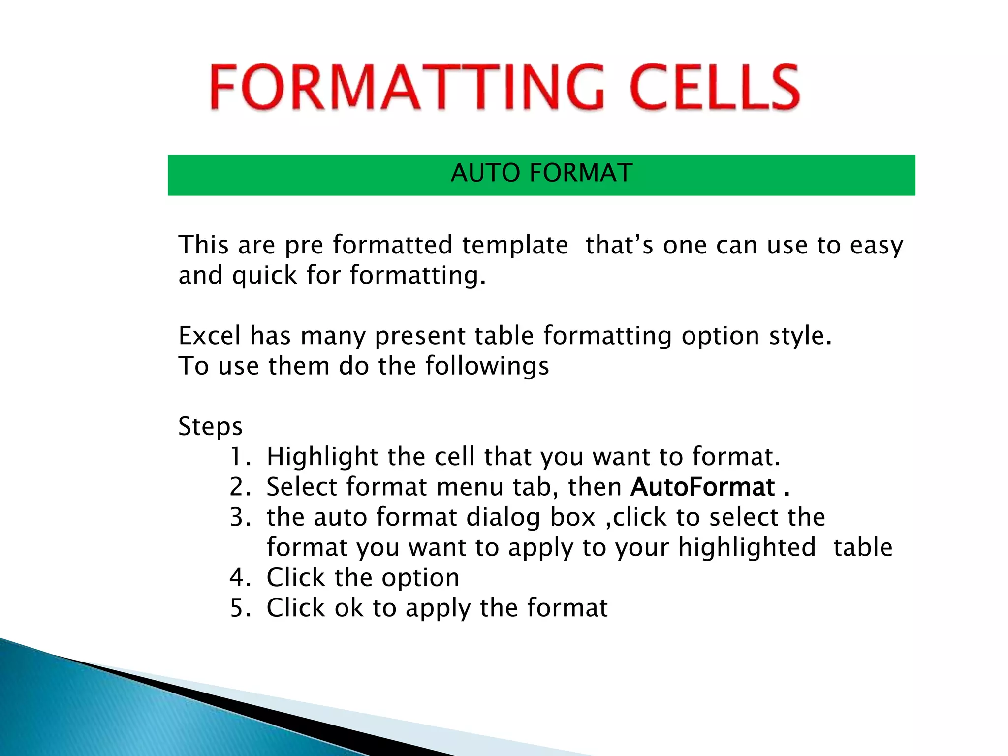 05.formatting cells | PPTX | Computing | Technology & Computing