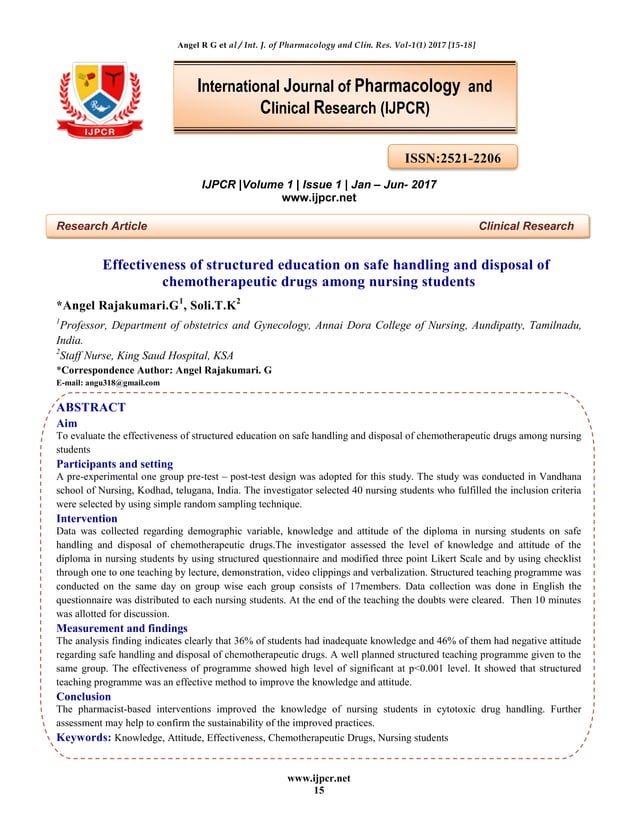 Effectiveness of structured education on safe handling and disposal of ...