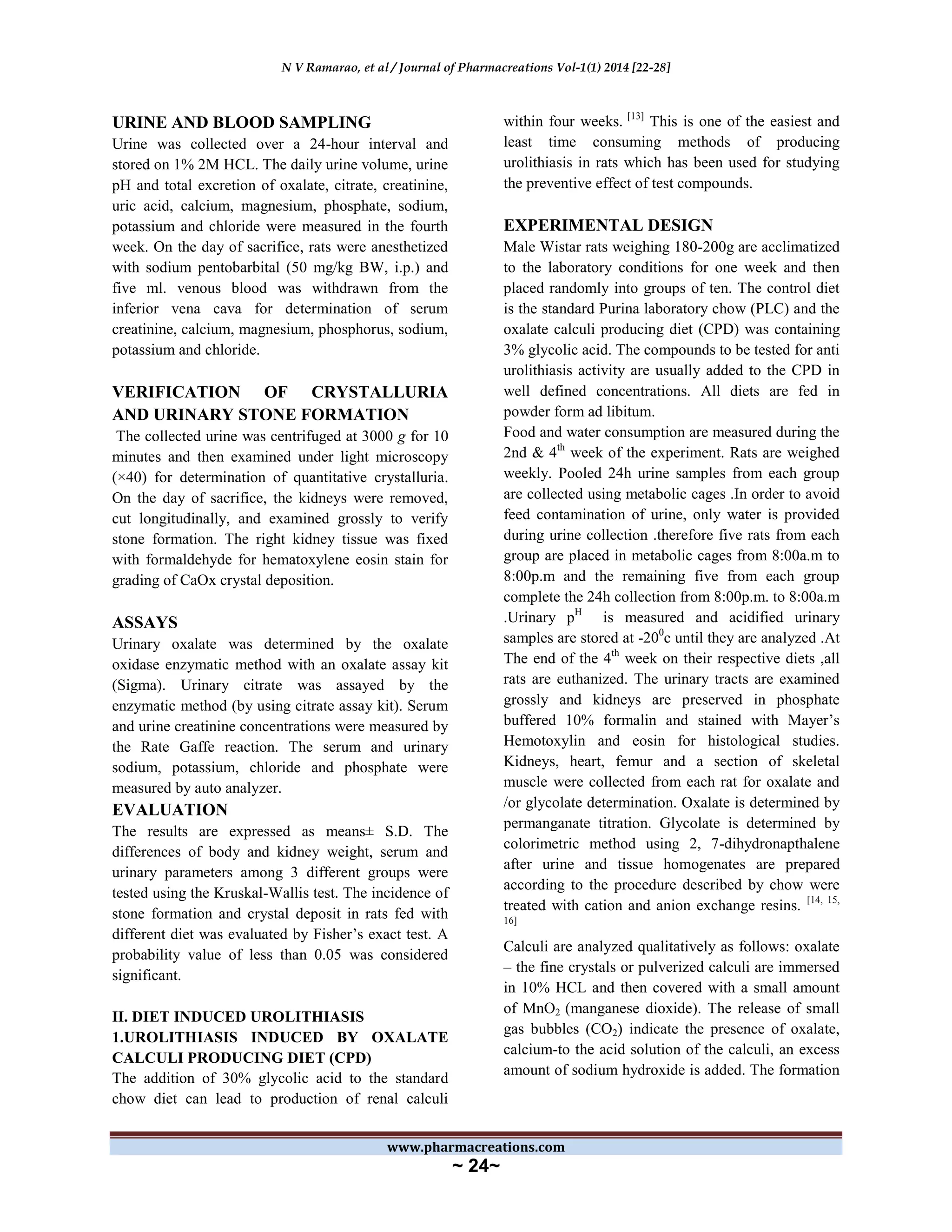 Animal Models For Urolithiasis – A Short Review | PDF