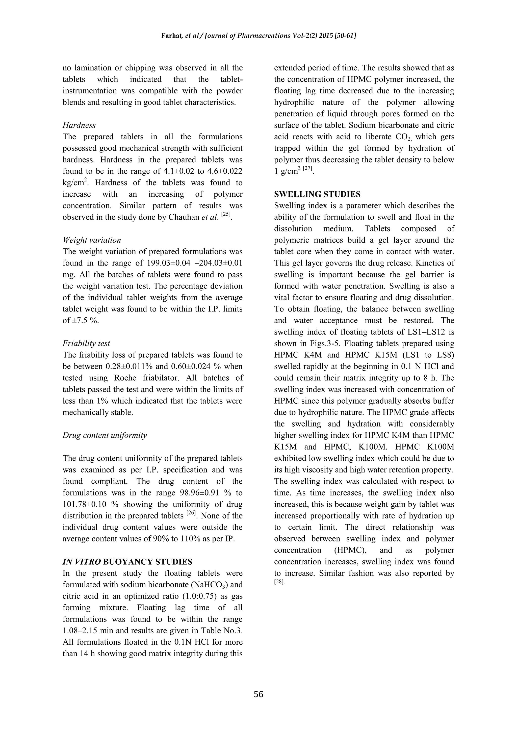 Formulation and characterization of lafutidine floating matrix tablets ...