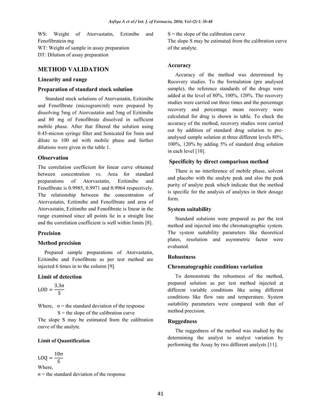 Method development and validation for the estimation of Atorvastatin, Ezitimibe and Fenofibrate ...