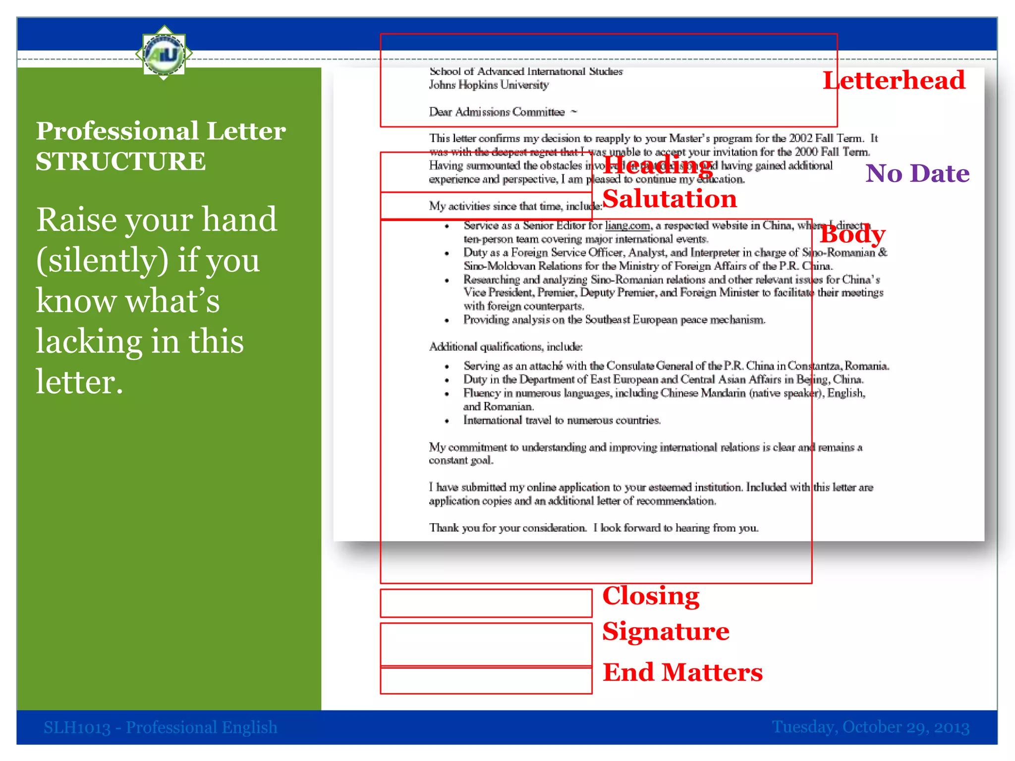 Professional Communication - The Structure of Formal Letters | PPT