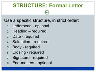 Professional Communication - The Structure of Formal Letters | PPT