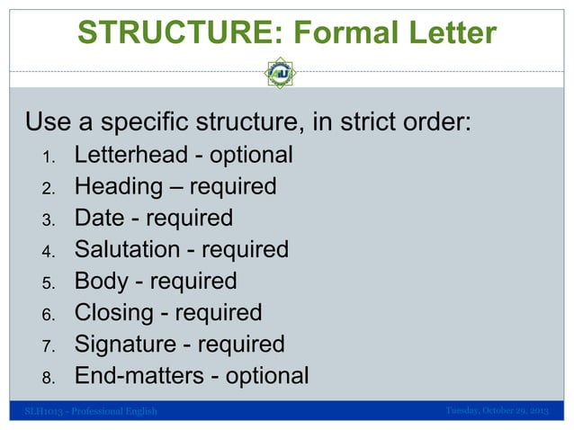 Professional Communication - The Structure of Formal Letters | PPT