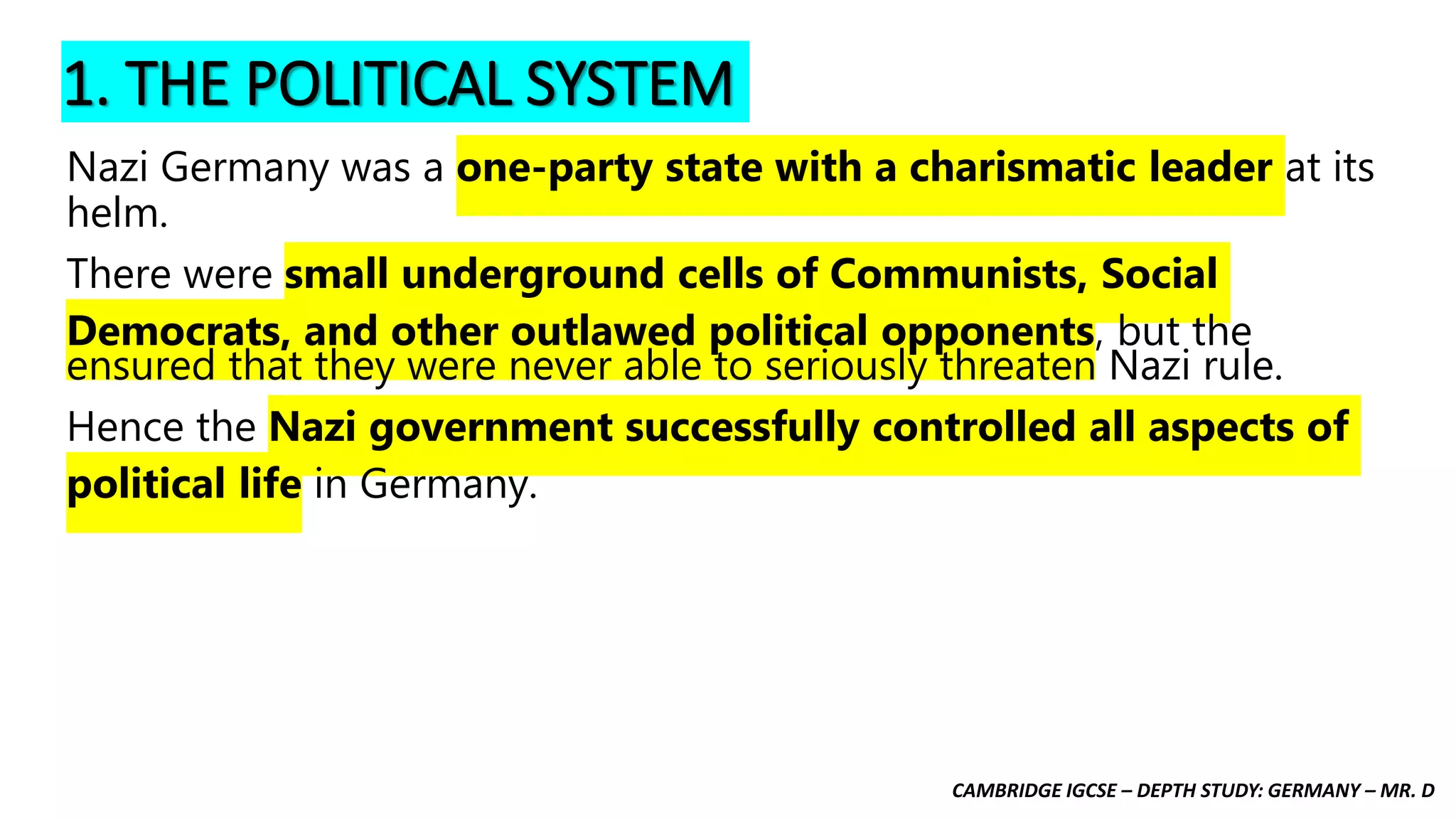 HISTORY IGCSE CONTENT - 20TH CENTURY OPTION - DEPTH STUDY GERMANY: THE ...