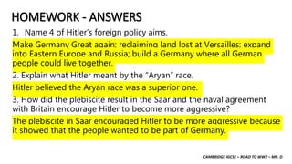HISTORY IGCSE CONTENT - 20TH CENTURY OPTION - THE ROAD TO WW2: HITLER ...