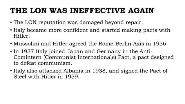 HISTORY IGCSE CONTENT - 20TH CENTURY OPTION - LEAGUE OF NATIONS ...