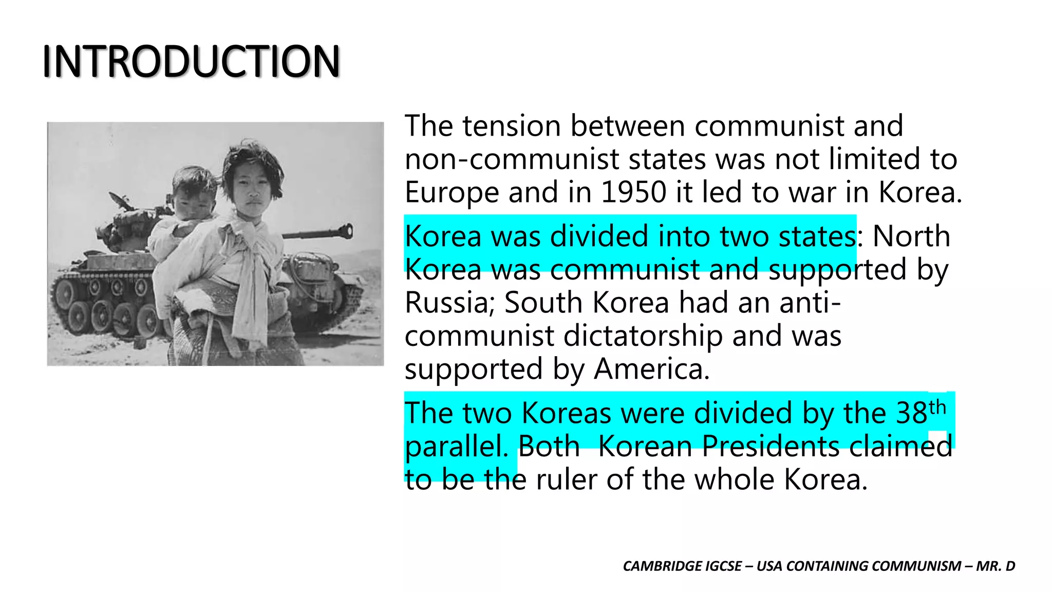 HISTORY IGCSE CONTENT - 20TH CENTURY OPTION - USA CONTAINING COMMUNISM ...