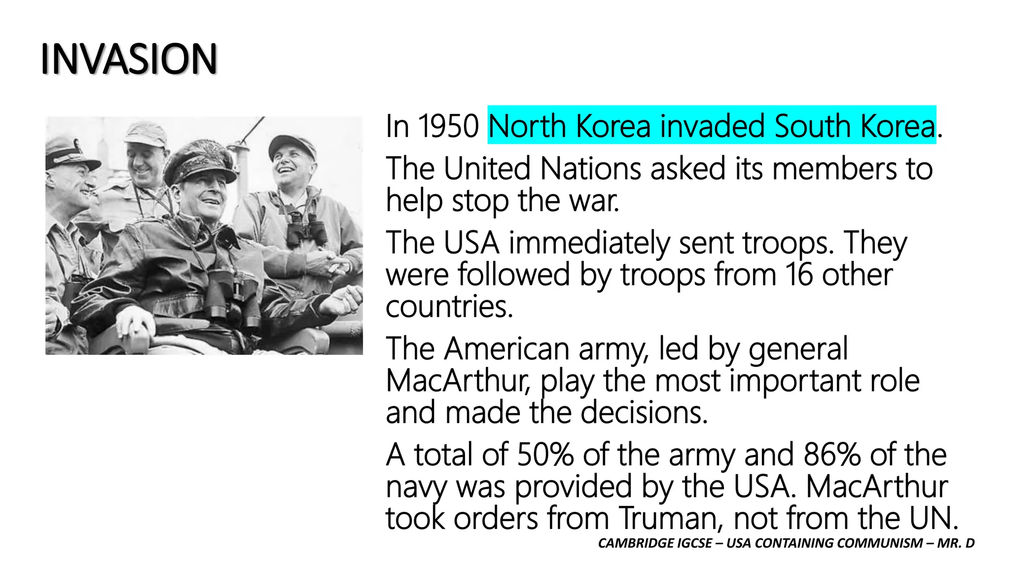 HISTORY IGCSE CONTENT - 20TH CENTURY OPTION - USA CONTAINING COMMUNISM ...